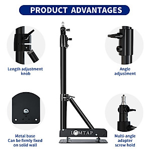 LOMTAP Ring Light Wall Mount Triangle Boom Arm with 180 Metal Flexible Rotation Max Length 4.4 Feet/135cm Adjustable Camera Mount Up to 4.26ft for Monolight, Softbox, Reflector, Strobe Light