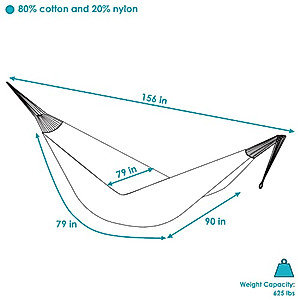 Sunnydaze Mayan Family Hammock Hand-Woven XXL Thick Cord, Heavy-Duty 625-Pound Capacity, Black/Natural