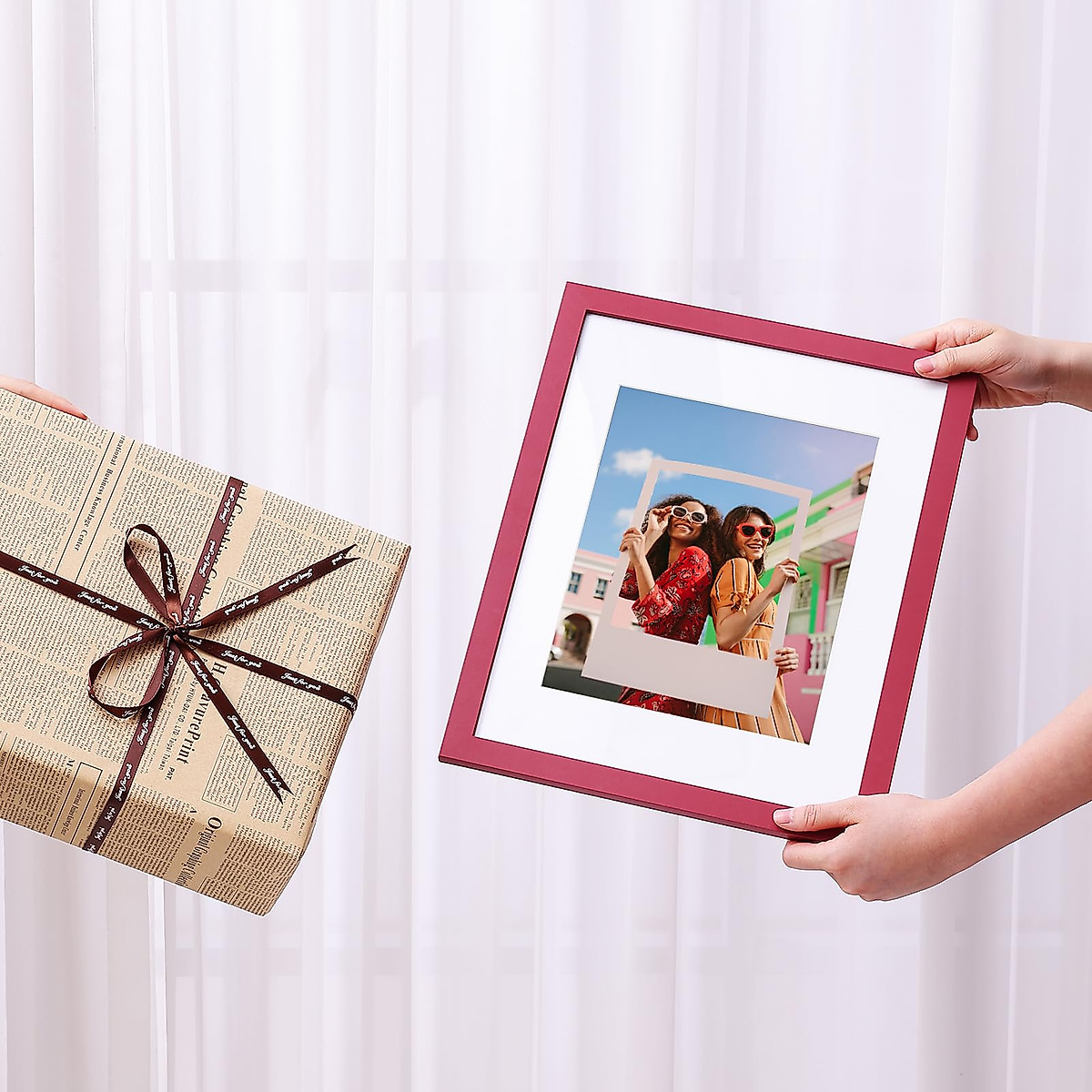 Vittanly 11x14 Picture Frame, Engineered Wood with Shatter Resistant Plexiglass, Display Pictures 8x10 with Mat or 11x14 without Mat, Poster Frame for Wall or Table Top Display, Red, 1 Pack