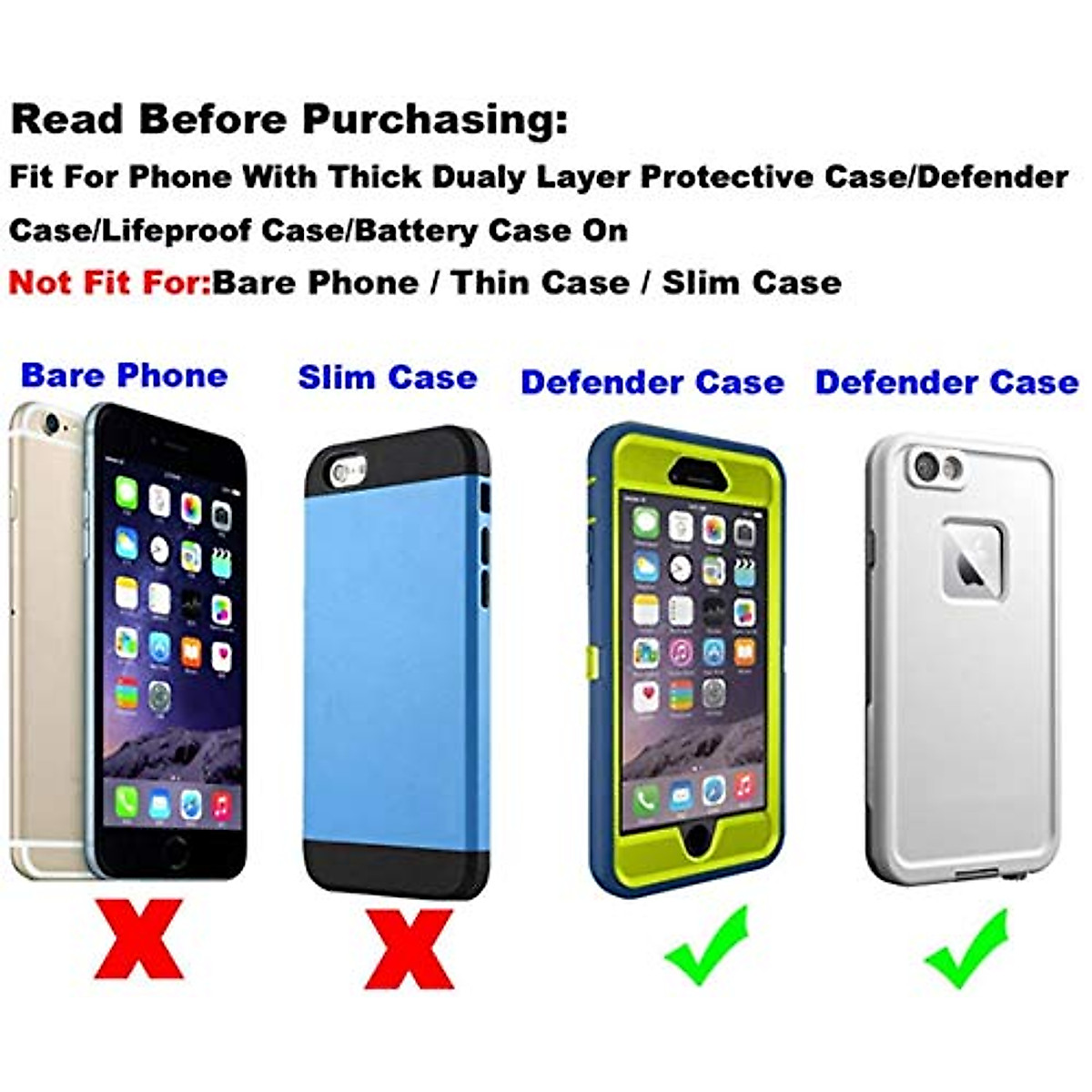 Yuzihan Holster for iPhone 14 Pro Max,13 Pro Max ,12 Pro Max ,11 Pro Max ,XS Max, 8 Plus, 7 Plus, 6S Plus Belt Holster Fit with Thick Defender Case Hybrid Armor Case Battery Case On