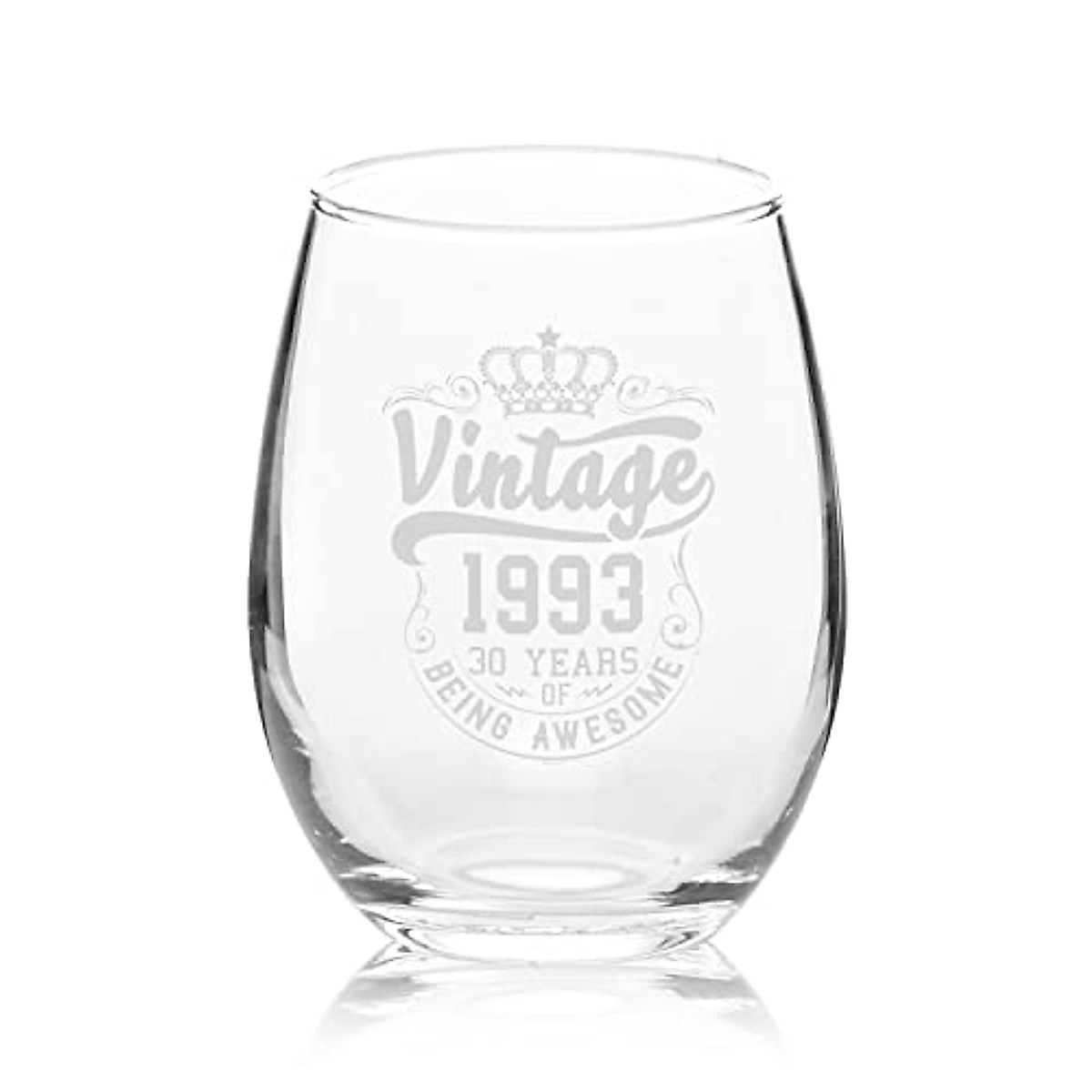 Veracco Crown Vintage 1993 30 Years Of Being Awesome Stemless Wine Glass 30th Birthday Gift For Him Her Dirty Thirty