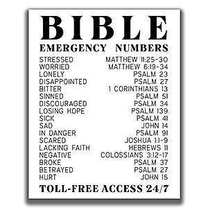 Funny Bible Verse Wall Art - 8x10" UNFRAMED Print - Bible Verse Emergency Numbers - Inspirational, Spiritual Typography Wall Print - Religious Gifts For Women And Men
