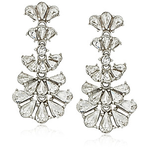 Ben-Amun Jewelry Pearl and Crystal Deco Fan Post Drop Earrings for Bridal Wedding Anniversary