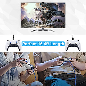 MENEEA 16.4FT Braided USB-C Charging Cable for PlayStation 5/Xbox Series X/S/Switch Controllers - Replacement Charger Cord for PlayStation 5/Xbox/Switch Accessories (Blue)