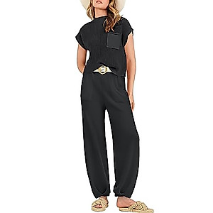 ANRABESS Women's Two Piece Outfits Sweater Sets Knit Pullover Tops Casual Pants Matching Lounge Sets 2023 Spring Summer Fashion Clothes Tracksuit Sweatsuit Set 953heise-L