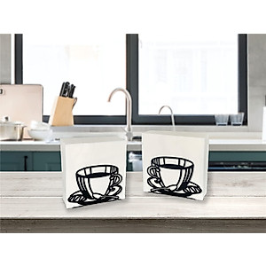 MAINFOR 2 Pcs Napkin Holders for Table, Black Farmhouse Kitchen Cocktail Dining Paper Napkin Holder, Stainless Steel Napkin Dispenser Holder (Coffee Cup Theme)