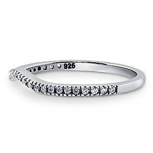 BERRICLE Sterling Silver Wishbone Wedding Rings Micro Pave Set Cubic Zirconia CZ Curved Half Eternity Ring for Women, Rhodium Plated Size 6.5
