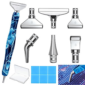 14PCS Diamond Painting Pen Accessories Tools Set, Exquisite Stainless Steel Metal Pen Tips, Ergonomic Diamond Art Drill Pen and 6 Painting Glue Clay, Comfort Grip and, Faster Drilling (14PCS-Blue)