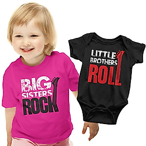 Nursery Decals and More, Big Sister Shirt 2020, Little Brother Newborn Outfit, Big Sisters Rock/Little Brothers Roll, Big Sibling 2T / Lil Sibling (3-6M) 3M
