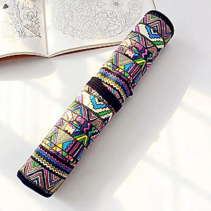 LaVenty Boho Roll Up Paint Brush Holder Painting Organization And Storage Artist Canvas Roll Pouch Bag Makeup Brushes Case Organizer Without Brushes