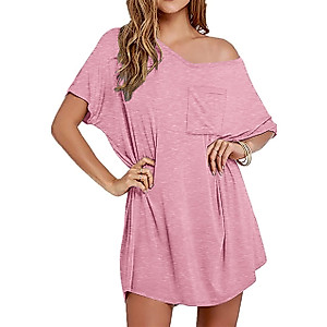 Ekouaer Womens Tshirt Nightgown Cotton V Neck Sleepshirts Comfy Casual Nightshirt for Women, Pink, X-Large
