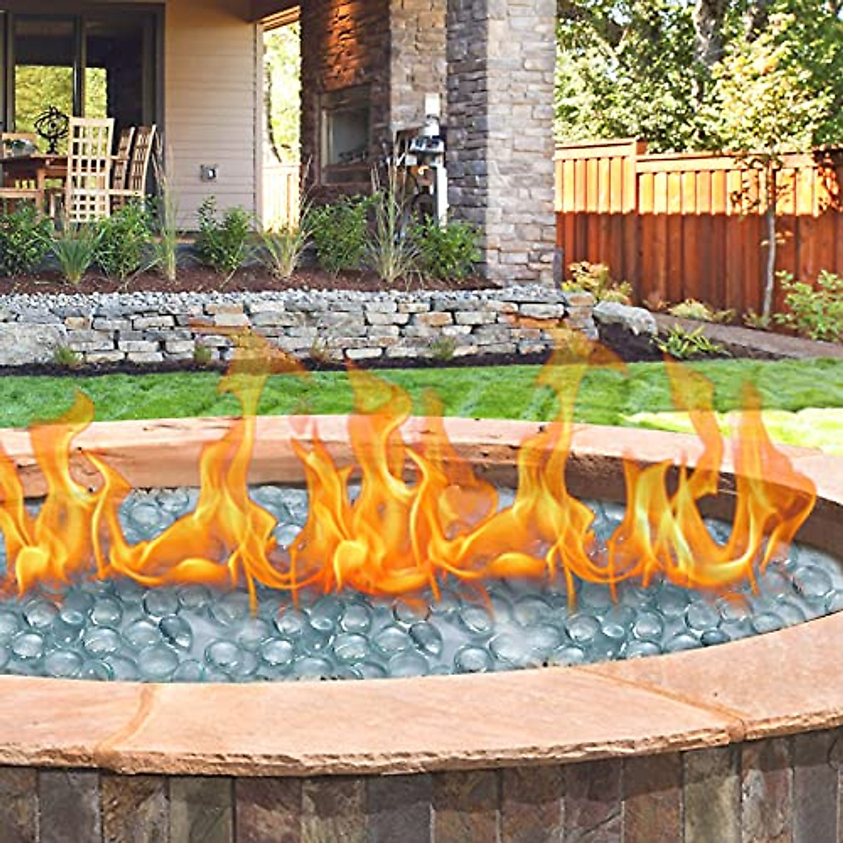ECOTOUGE Glass Fire Pit Rocks (0.9”, 10lb) for Propane Fire Pit, High ...
