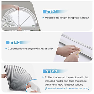 Arch Window Light Fully Blocking Pleated Shade Blinds for semi-Circle Arch Window Easy to Cut and Install, 72” x 36”, White,Pack of 2