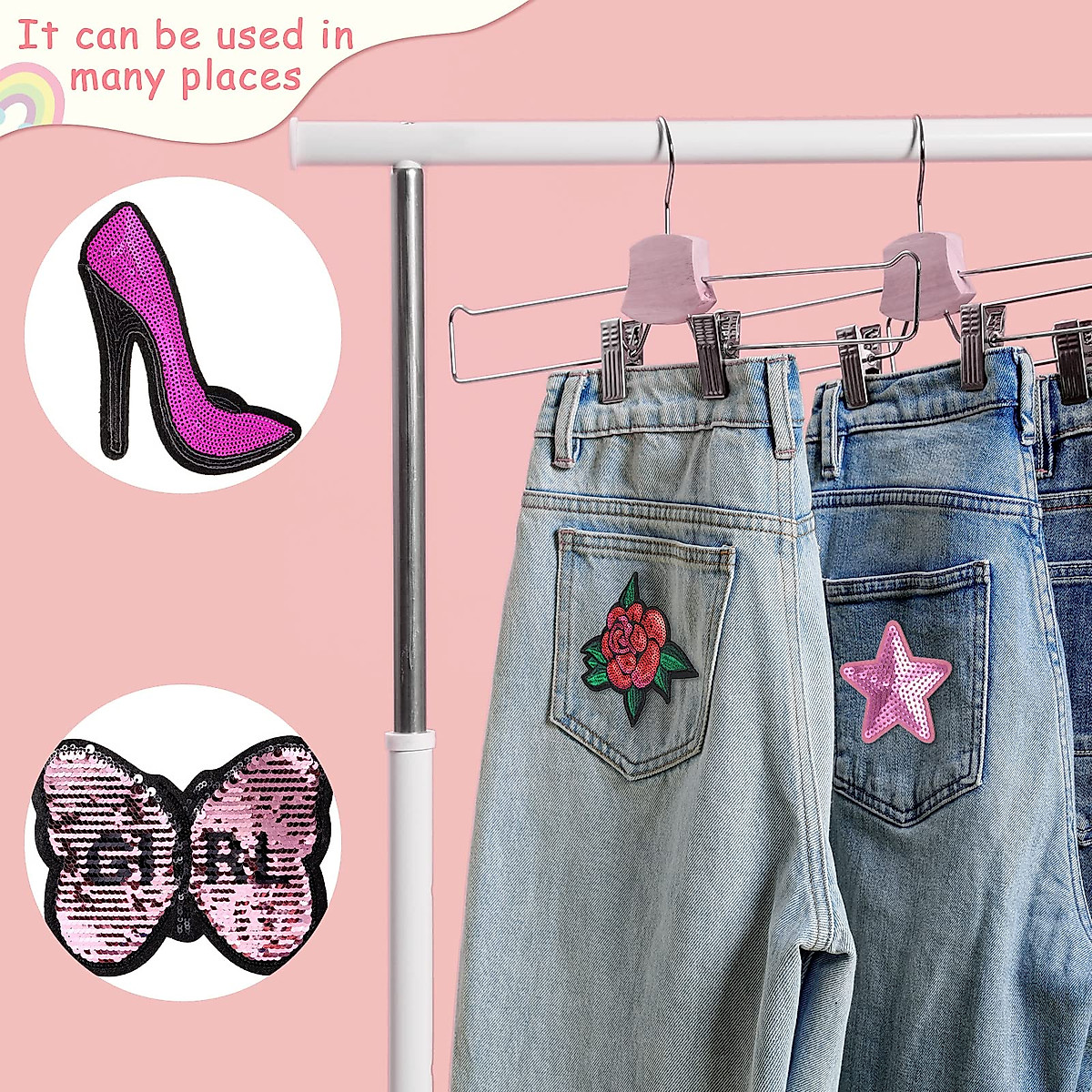 Ysleen 16 Pieces Purple Sequin Iron on Patches DIY Embroidered Patch Sequin Applique Lip Lipstick Patch Decoration Clothing Jeans Bag Sew on Repair for Woman Girl Garment Bag Shoes Caps Decor