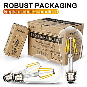 PUIPUM Edison Bulbs 60 Watt Led, Led Edison Bulb, Vintage e26 Edison Bulb, ST58 led Light Bulb,Daylight White 4000k,80CRI,700 Lumen, Edison Bulbs for Home, 6 Pack, Clear,Non-Dimmable