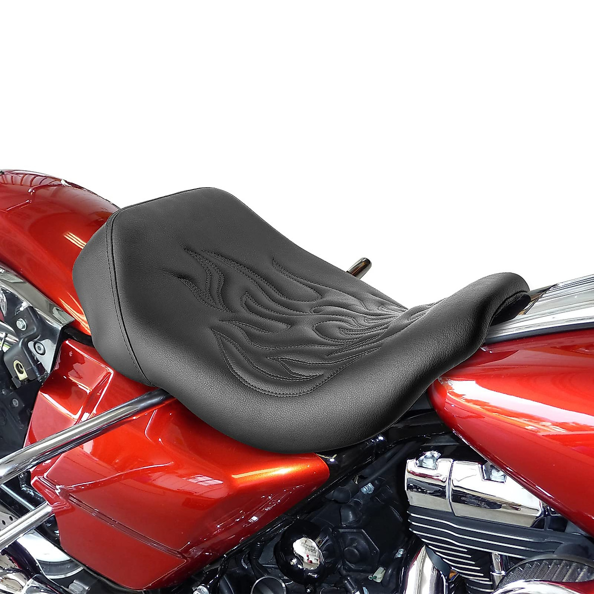 Mofun Solo Driver Seat Compatible with Harley Touring Street Road Electra Glide Road King Bagger Dresser, Black Flame 2008-2023, Double Row