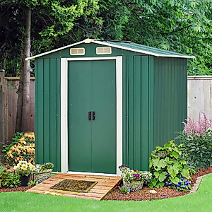 Steel Garden Storage Shed 6' x 4' - Utility Tool House with Vents Garden Storage House Metal Shed for Patio (Green)