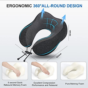 DEPAJA Neck Pillow for Travel, 100% Pure Memory Foam Soft Pillow for Airplane Sleeping U Shaped Pillow for Head, Chin Support, Rest Pillow for Flights, Office, Car & Home Recliner (Black)