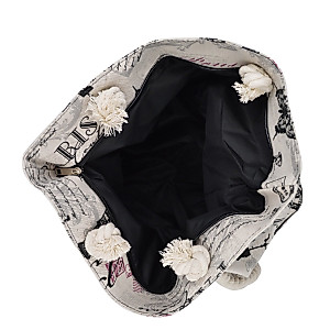 Premium Large Paris Eiffel Butterfly Print Cotton Canvas Tote Shoulder Bag Handbag Beige