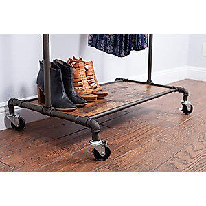 Real Home Innovations Modern Industrial Style Garment Rack with Wood Shelf, Satin Pewter