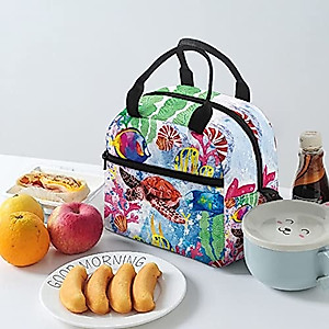 Modysero Ocean Sea Turtle Lunch Bag Kids Durable Casual Reusable Lunch Box for School Picnic Lightweight Insulated Lunch Box with 2 Compartment