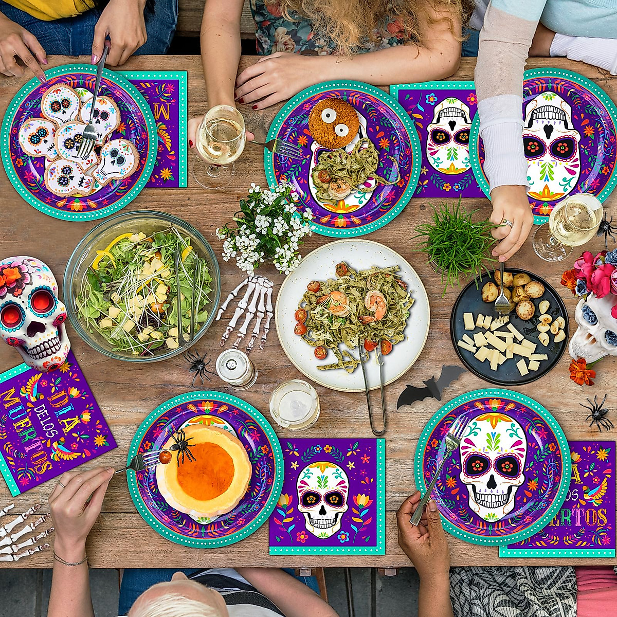 DYLIVeS Day of the Dead Plates and Napkins Party Supplies, Dia de Los Muertos Plates and Napkins Set Sugar Skull Disposable Dinnerware for Mexican Fiesta Carnival Halloween Party Decorations, Serve 50