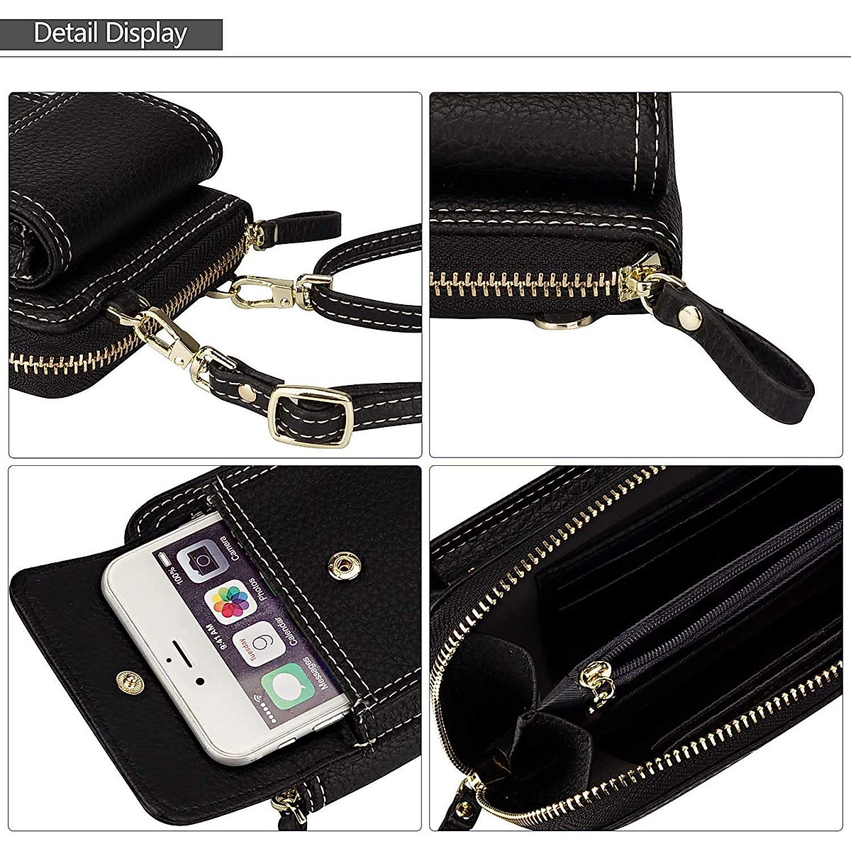 Ladies fashion casual shoulder messenger bag mid-length clutch bag large capacity mobile wallet (Color : Black, Size : One size)