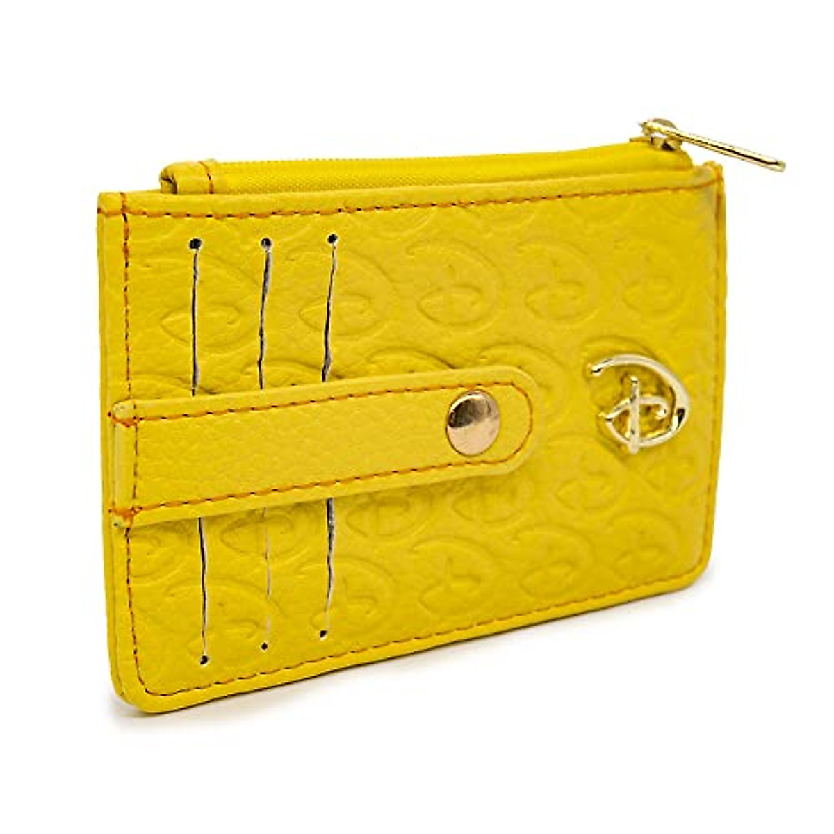 Buckle-Down Disney Wallet, Wallet ID/Card Holder, Disney Signature D Debossed PU with Gold Metal D Icon, Yellow, Vegan Leather