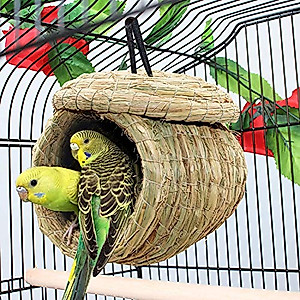 BWOGUE Straw Bird Nest Eco-Friendly Straw Birdhouse 100% Natural Fiber Bird Nest Hut Cozy Resting Breeding Place for Parrots Parakeet Conures Cockatiel,Large