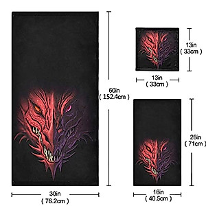 Naanle 3D Magic Angry Red Dragon Head Print Soft Luxury Decorative Set of 3 Towels, 1 Bath Towel+1 Hand Towel+1 Washcloth, Multipurpose for Bathroom, Hotel, Gym, Spa and Beach(Black)