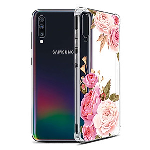 GREATRULY Floral Clear Case for Galaxy A70 for Women Girls,Pretty Phone Case for Samsung Galaxy A70 (2019),Flower Design Transparent Slim Soft Drop Proof TPU Bumper Cushion Silicone Cover Shell,FL-K