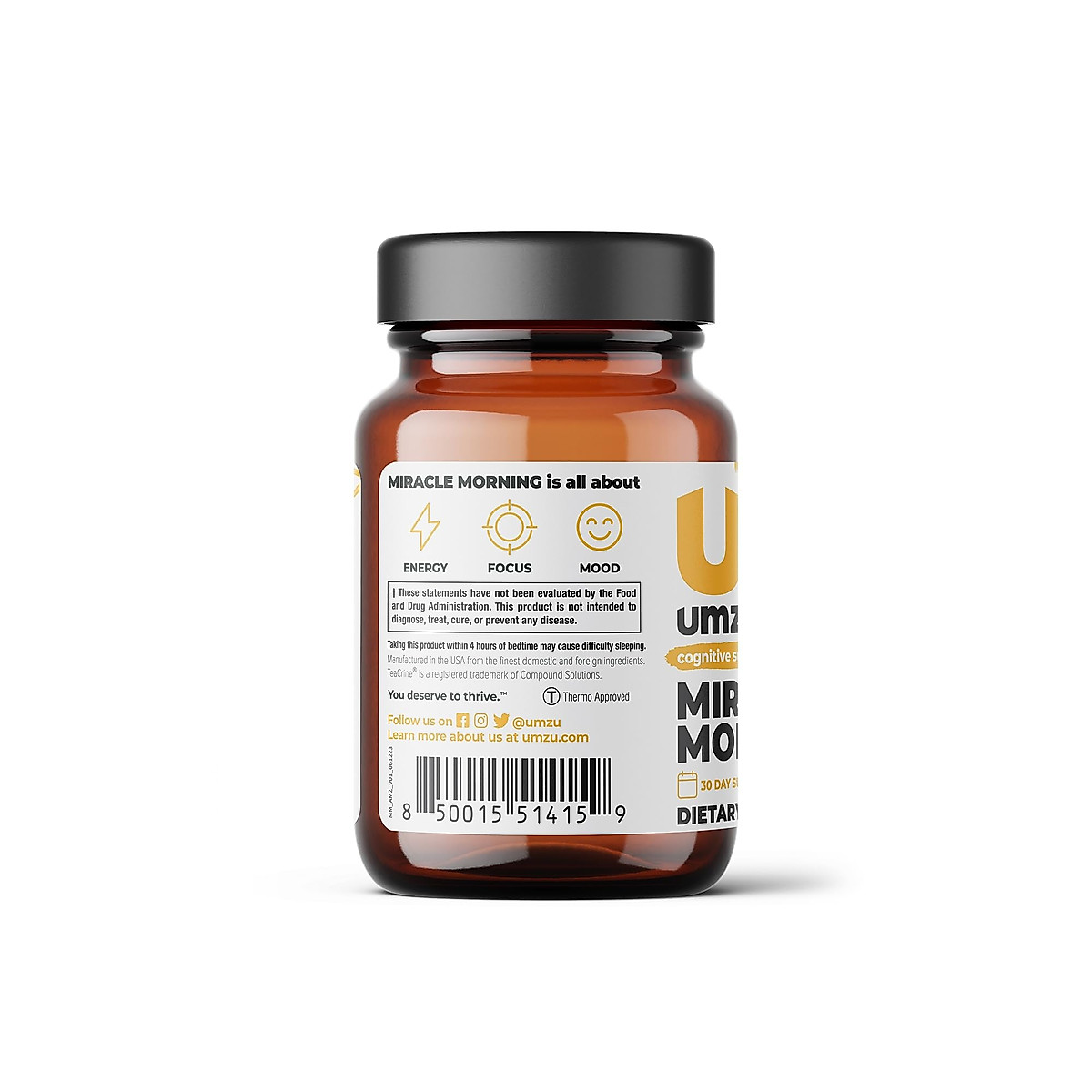 UMZU Miracle Morning - Natural Energy Supplements - with Caffeine, L-Theanine, Thiamin & More - Focus & Energy Pills - 30 Day Supply - 30 Capsules