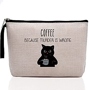 Coffee Lovers Gifts for Her, Funny Coffeemaker Coffee Lover Gift Idea Barista Makeup Bag, Mother’s Day Christmas Birthdays Graduation Gifts for Coffee Women, Black Cat Gift Because M is Wrong