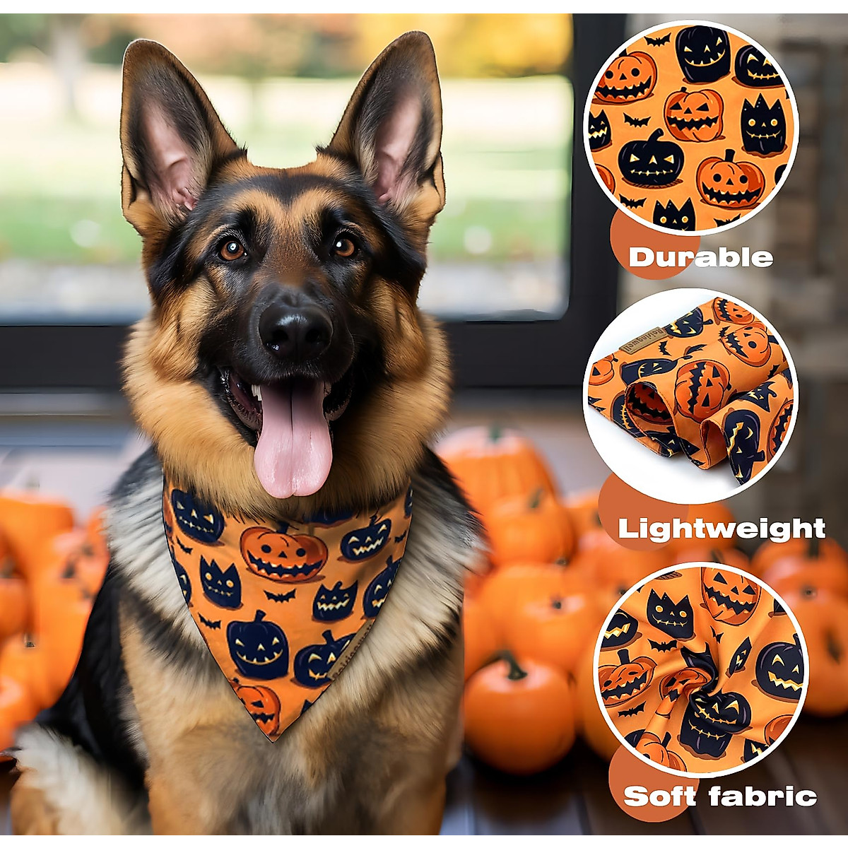 Raisingwell Halloween Dog Bandanas 2 Pack Bat Pumpkin Pattern Dog Bibs Reversible Washable Durable Fall Dog Scarf Suitable for Small to X- Large Breed Dog Boy and Girl (Large)