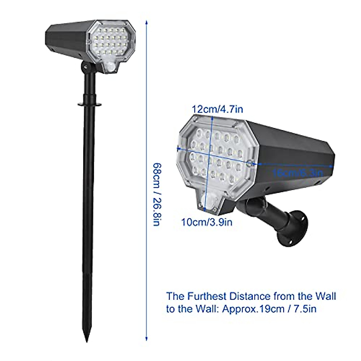 01 Body Induction Wall Lamp, 160° Automatic Rotating Powerful Dustproof Solar Wall Lamp 4 Working Modes for Courtyard Garden for Home for Lighting for Decoration