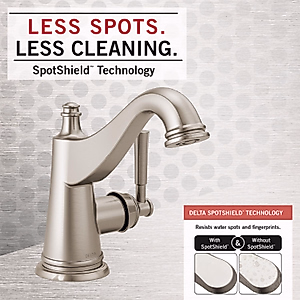 Delta Faucet Mylan Single Hole Bathroom Faucet Brushed Nickel, Single Handle, Drain Assembly, Worry-Free Drain Catch, SpotShield Brushed Nickel 15777LF-SP