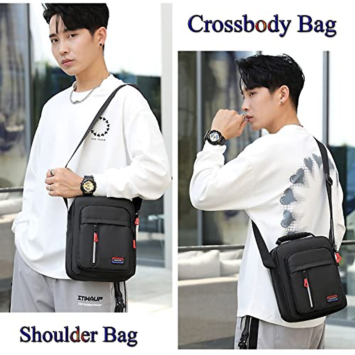 Men Bags Shoulder Crossbody Small Messenger Crossover Pouch Multiple Pockets Cross Body Handbag (Men's Shoulder Bags for Black)
