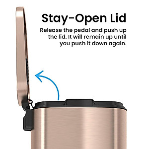 ITouchless SoftStep 13.2 Gallon Step Kitchen Trash Can with Lid and Odor Filter, Rose Gold Stainless Steel 50 Liter Trashcan for Home Office Bedroom Garage Living Room Bathroom Slim Wastebasket