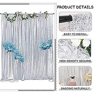 TCBESTO Silver Sequin Backdrop Curtains Glitter Drapes 2FTx8FT 4 Panels for Wedding Birthday Party Decorations Bridal Baby Shower Party Supplies Sparkly Photography Background