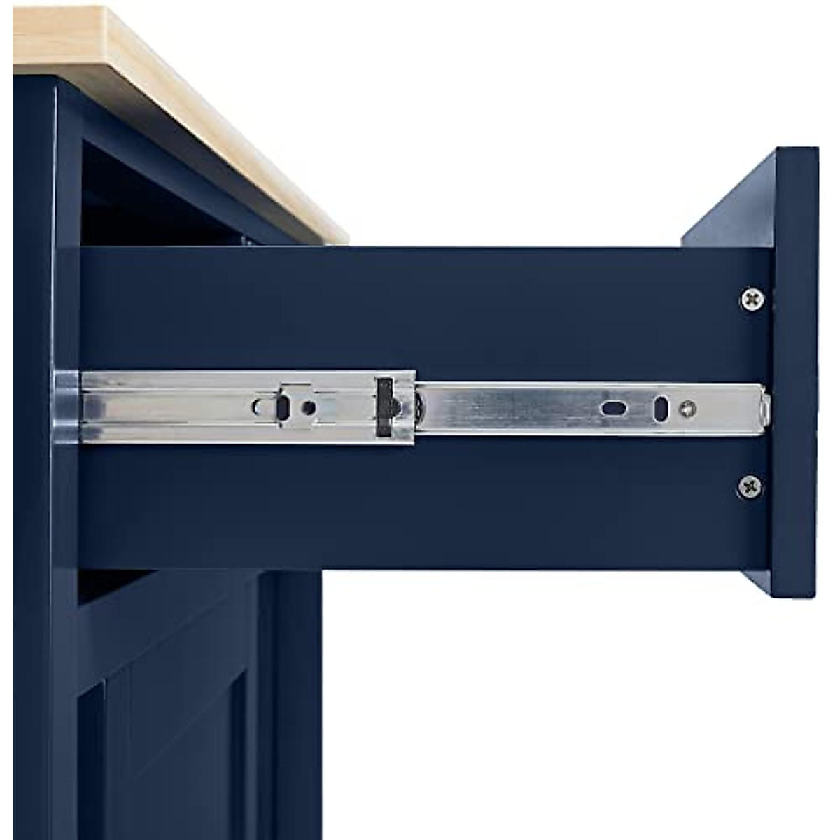 Crosley Furniture Cora Drop Leaf Kitchen Island Microwave Stand, Coffee Bar with Storage Drawers and Shelves, Navy