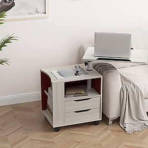 sogesfurniture Nightstand, Height Adjustable Movable Bedroom Side Table, Overbed Bedside Table, Stackable End Table, Bedside Table, Bedroom Furniture, Maple