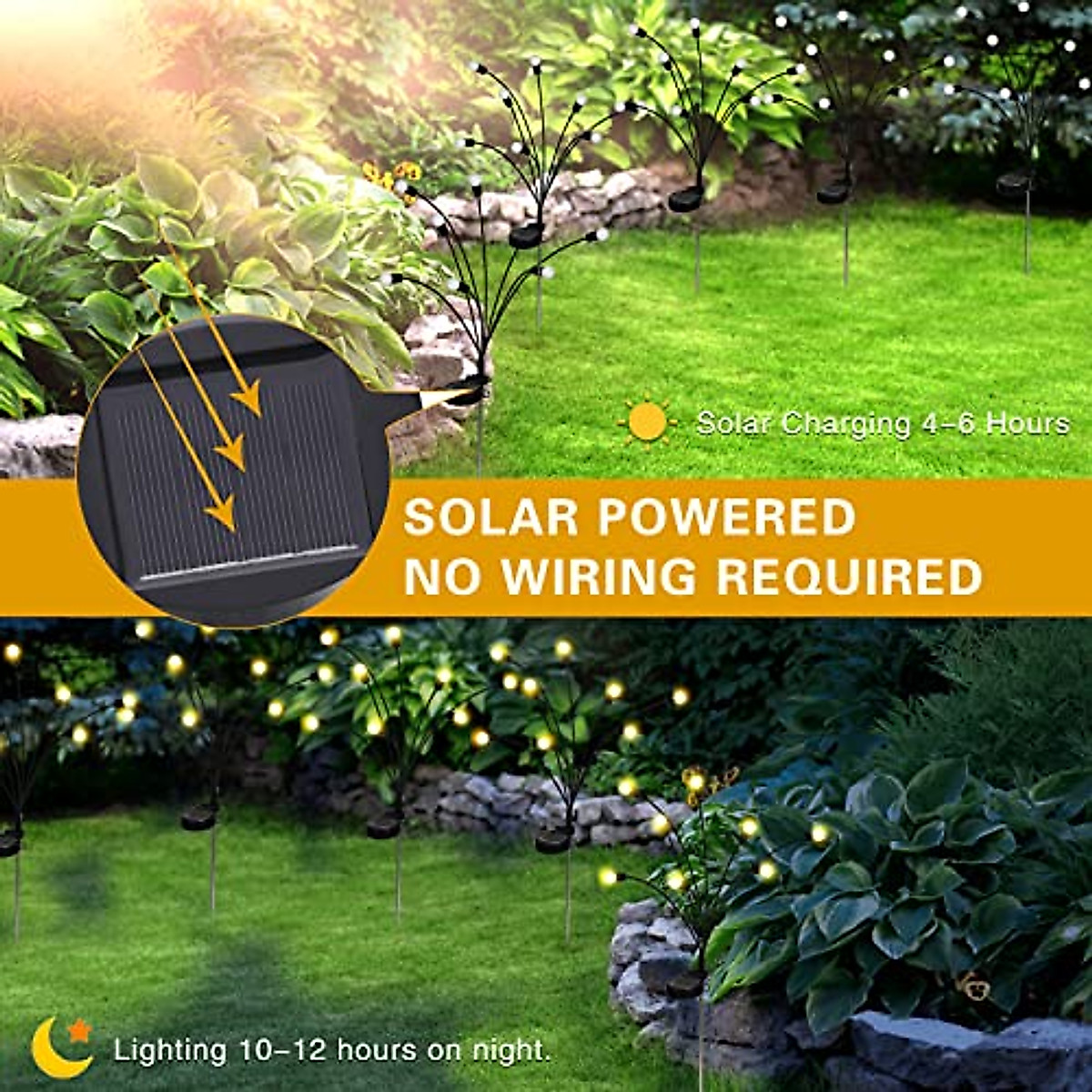 ARGANOL Solar Powered Firefly Lights Outdoor Waterproof 4-Pack, Swaying as Wind Blows, 8 LED Bulbs, Solar Garden Lights, Warm White, Outdoor Decorative Lights for Pathway Yard Patio Decorations