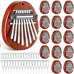 15 Pcs 8 Key Mini Kalimba Portable Thumb Piano Tiny Wood Finger Piano Oval Shape Marimba Instrument Small Pocket Musical Gifts for Kids Adults Beginners, Ropes and Chains Thanksgiving Christmas Gift