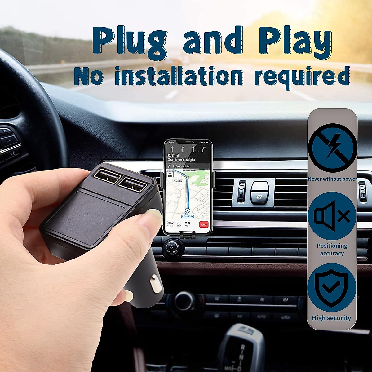 Icamdoor GPS Tracker for Vehicles –Mini GPS Driving Alert Car Charger with Geofence – Route History Car GPS Tracker Simple Plu In for Vehicles, Assets,Fleet, Older Persons