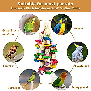 PINVNBY Large Bird Parrot Chewing Toy Parrot Cage Bite Toys Multiple Wood Blocks Bird Toy Natural Wooden Tearing Toy for Cockatoo African Grey Cockatiel Conure and Medium Parrot (Corn)