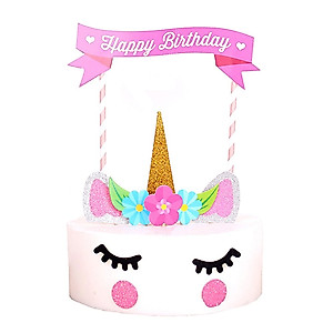 Happy Birthday Cake Topper Unicorn Cake Flag Birthday Party Supplies Cake Decoration for Baby Birthday Party