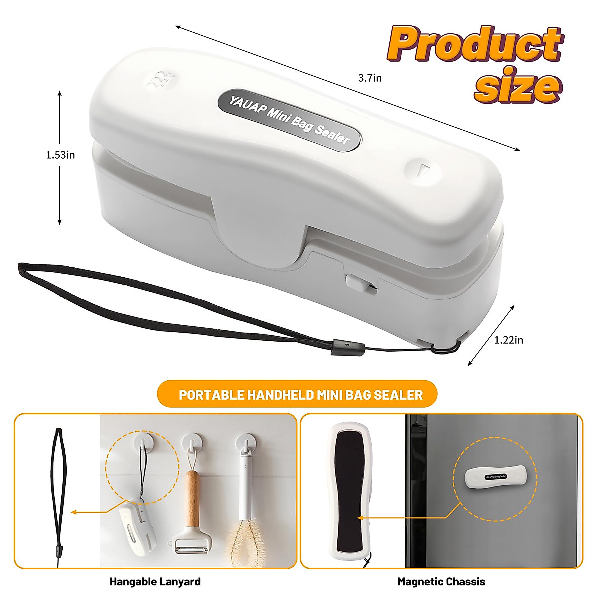 YAUAP Mini Bag Sealer, USB Rechargeable Portable Handheld 2-in-1 Chip Bag Sealer and Cutter, Bag Sealer Heat Seal for Plastic Bags Snack Bags and Food Storage Freshness (White)