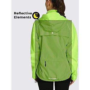 Willit Women's Cycling Running Jackets Rain Windproof Jackets Lightweight Windbreaker Bike Hiking Jacket Packable Hooded Fluorescent Yellow L
