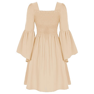 Fairy Dress for Women Short Medieval Dress Long Sleeve Ren Fest Costume Square Neck Corset Dress Apricot 2XL