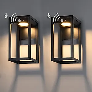 BRIMMEL Solar Sconce Lights Outdoor 2 Packs Motion Sensor Wall Aluminum Waterproof Wall Lantern, Dusk to Dawn Cordless Wall Lamp for Porch Patio Garage